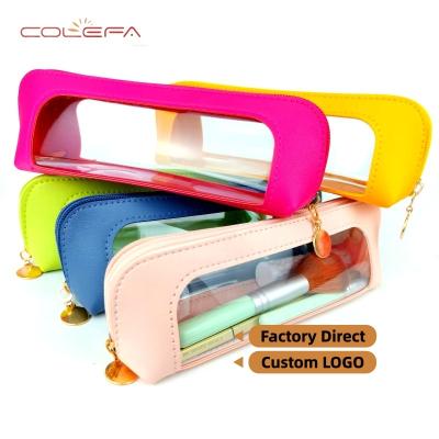 China Compact and Portable PU Leather +PVC Makeup Bag Eyebrow Pencil & Makeup Brush Organizer Waterproof Travel Bag Pencil Pouch for sale