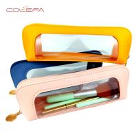 China Compact and Portable PU Leather +PVC Makeup Bag Eyebrow Pencil & Makeup Brush Organizer Waterproof Travel Bag Pencil Pouch for sale