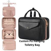 China Colefa New Women's Fashion PU Leather Hanging Hook-Style Storage Bag Travel Portable Cosmetic Toiletry Bag Full Customization for sale