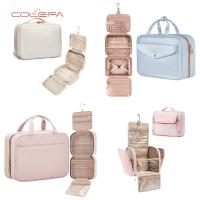 China Colefa New Women's Fashion PU Leather Hanging Hook-Style Storage Bag Travel Portable Cosmetic Toiletry Bag Full Customization for sale