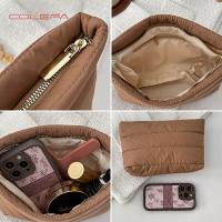 China 2026 Solid-Color Minimalist Nylon+Cotton-Filled Small Square Cosmetic Bag New Korean Style Fashionable Casual Bag Stylish Commuting Clutch for sale