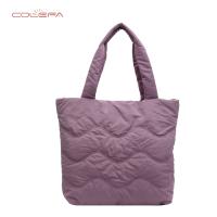 China Soft Tote Bag for Women Commuting & Study Use Lightweight Nylon+Cotton-Filled Shoulder Tote Bag Solid Color Waterproof Handbag for sale