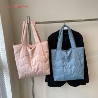 China Soft Tote Bag for Women Commuting & Study Use Lightweight Nylon+Cotton-Filled Shoulder Tote Bag Solid Color Waterproof Handbag for sale