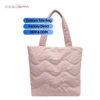China Soft Tote Bag for Women Commuting & Study Use Lightweight Nylon+Cotton-Filled Shoulder Tote Bag Solid Color Waterproof Handbag for sale