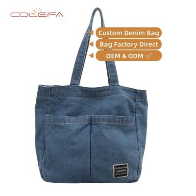 China New Denim Tote Bag Korean Style Shoulder Tote Bags Customized Vintage Bohemian Women's Large Capacity Bag with Logo for sale