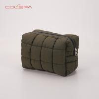 China Nylon Quilted Checkered Cosmetic Bag Large Capacity Toiletry Organizer Puffy Checkered Padded Cotton Small Square Bags for sale