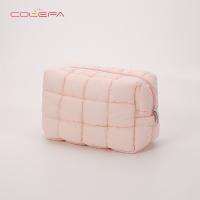 China Nylon Quilted Checkered Cosmetic Bag Large Capacity Toiletry Organizer Puffy Checkered Padded Cotton Small Square Bags for sale