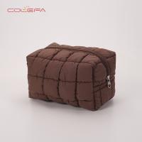 China Nylon Quilted Checkered Cosmetic Bag Large Capacity Toiletry Organizer Puffy Checkered Padded Cotton Small Square Bags for sale