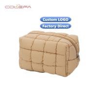 China Nylon Quilted Checkered Cosmetic Bag Large Capacity Toiletry Organizer Puffy Checkered Padded Cotton Small Square Bags for sale