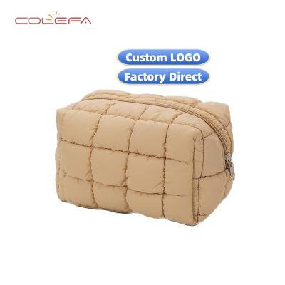China Nylon Quilted Checkered Cosmetic Bag Large Capacity Toiletry Organizer Puffy Checkered Padded Cotton Small Square Bags for sale