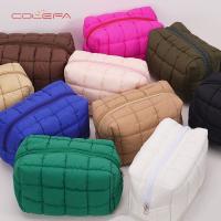 China Nylon Quilted Checkered Cosmetic Bag Large Capacity Toiletry Organizer Puffy Checkered Padded Cotton Small Square Bags for sale