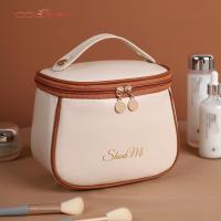 China New Waterproof Cosmetic Bag PU Leather Minimalist Design Zipper Closure with Large Capacity Storage Portable and High-Quality for sale
