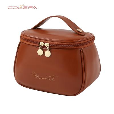 China New Waterproof Cosmetic Bag PU Leather Minimalist Design Zipper Closure with Large Capacity Storage Portable and High-Quality for sale