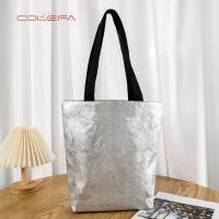 China DuPont Paper Bag with Silver Colored with Custom-Printed Logo Side-Handled Tote Bag No Bottom Large Capacity Carry Paper Bag for sale