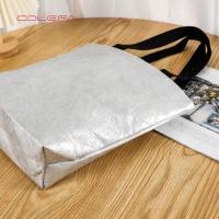 China DuPont Paper Bag with Silver Colored with Custom-Printed Logo Side-Handled Tote Bag No Bottom Large Capacity Carry Paper Bag for sale