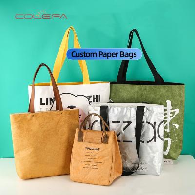 China DuPont Paper Bag with Silver Colored with Custom-Printed Logo Side-Handled Tote Bag No Bottom Large Capacity Carry Paper Bag for sale