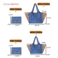 China Polyester Foldable Shopping Bag Portable Lightweight Large Capacity Eco-Friendly Tote Side Contrast Color Dual-Use Bag with Logo for sale