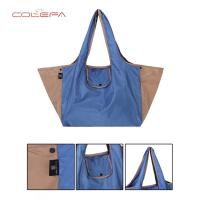 China Polyester Foldable Shopping Bag Portable Lightweight Large Capacity Eco-Friendly Tote Side Contrast Color Dual-Use Bag with Logo for sale