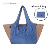 China Polyester Foldable Shopping Bag Portable Lightweight Large Capacity Eco-Friendly Tote Side Contrast Color Dual-Use Bag with Logo for sale