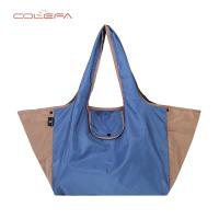 China Polyester Foldable Shopping Bag Portable Lightweight Large Capacity Eco-Friendly Tote Side Contrast Color Dual-Use Bag with Logo for sale