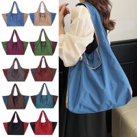 China Polyester Foldable Shopping Bag Portable Lightweight Large Capacity Eco-Friendly Tote Side Contrast Color Dual-Use Bag with Logo for sale