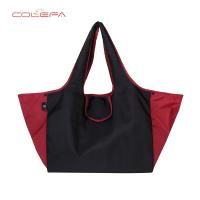 China Polyester Foldable Shopping Bag Portable Lightweight Large Capacity Eco-Friendly Tote Side Contrast Color Dual-Use Bag with Logo for sale