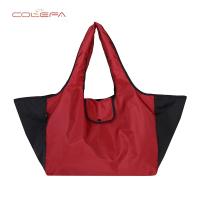 China Polyester Foldable Shopping Bag Portable Lightweight Large Capacity Eco-Friendly Tote Side Contrast Color Dual-Use Bag with Logo for sale