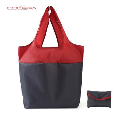 China Color-Block Portable Eco-Friendly Shopping Tote Bag Recyclable Waterproof Polyester Foldable Large-Capacity Grocery Storage Bag for sale