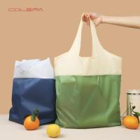 China Color-Block Portable Eco-Friendly Shopping Tote Bag Recyclable Waterproof Polyester Foldable Large-Capacity Grocery Storage Bag for sale