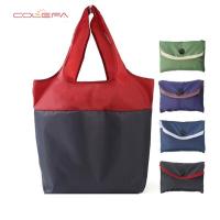 China Color-Block Portable Eco-Friendly Shopping Tote Bag Recyclable Waterproof Polyester Foldable Large-Capacity Grocery Storage Bag for sale