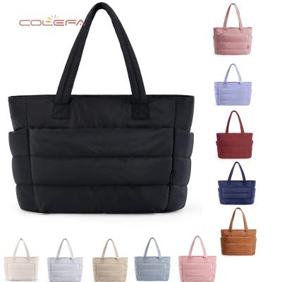 China Polyester Cotton-Filled Tote Bags Custom Women's Shoulder Large Capacity Tote Bag Travel Laptop Bag Premium Quality with LOGO for sale