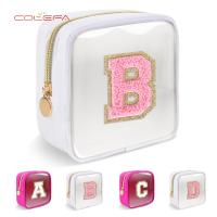 China Wholesale Waterproof Transparent PVC Embroidered Letter Cosmetic Bag Large Capacity High-Fashion Travel Toiletry Bag in Stocks for sale