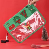 China 2026 New Arrivals PVC Christmas Makeup Bag with Embroidered Initials Waterproof Large Capacity Portable Travel Toiletry Bags for sale