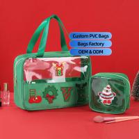 China 2026 New Arrivals PVC Christmas Makeup Bag with Embroidered Initials Waterproof Large Capacity Portable Travel Toiletry Bags for sale