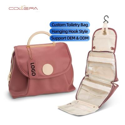 China Colefa Customizable PU Leather Waterproof Toiletry Bag Makeup Pouch Storage with Hook Travel & Daily Bathroom Essentials Bags for sale