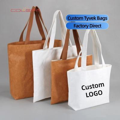 China Custom DuPont Paper Bags Washable Tyvek Paper Tear-Resistant Handle Shopping Bags Eco-Friendly Carriers Logo Printing Available for sale