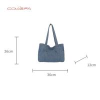 China Denim Tote Bag 2026 New Korean Style Fashionable Casual Shoulder Bag Large Capacity Literary Style Commuting Tote Bags with LOGO for sale