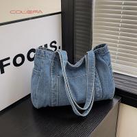 China Denim Tote Bag 2026 New Korean Style Fashionable Casual Shoulder Bag Large Capacity Literary Style Commuting Tote Bags with LOGO for sale