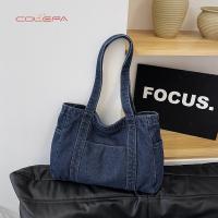China Denim Tote Bag 2026 New Korean Style Fashionable Casual Shoulder Bag Large Capacity Literary Style Commuting Tote Bags with LOGO for sale