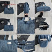 China Denim Tote Bag 2026 New Korean Style Fashionable Casual Shoulder Bag Large Capacity Literary Style Commuting Tote Bags with LOGO for sale