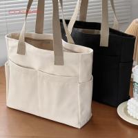 China Japanese-Style Design Tote Bag Minimalist Artsy Student Commuting Canvas Tote Casual Shoulder Bag with Handle and Zipper Closure for sale