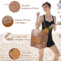 China Foldable Beach Nylon Mesh Tote Women's Shoulder Bag Summer Outdoor Travel Essential Recreational crochet bag with Custom Color for sale