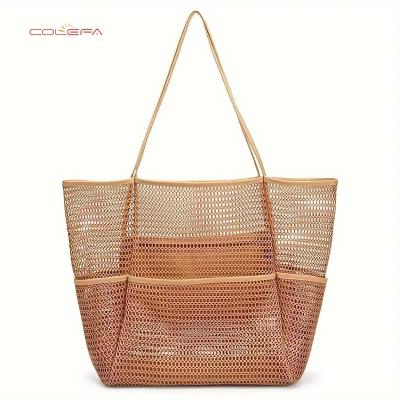 China Hot-selling Unisex Swim & Beach Bag Portable Shoulder Storage Crossbody Bag Versatile Polyester Mesh Crochet Bag Carryall Items for sale