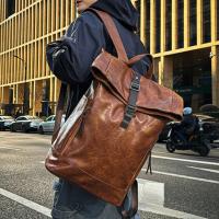 China Colefa Hotsell High-capacity Computer Foldable Business British Style Rucksack Bags Brown Waterproof UK Wind PU Leather Backpack for sale