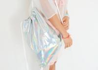 China Custom personalized silver shinny laser backpack custom waterproof nylon drawstring backpack for women for sale