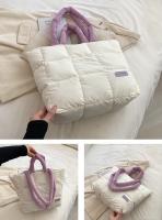 China Colefa Aesthetic Travel Gear Puffy Quilted Padded Puff Custom Shoulder Bags High Quality Puffy White Waterproof Fluffy Tote Bag for sale