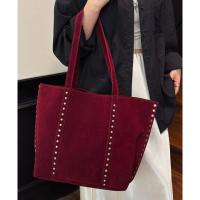 China Colefa High-end Cross-border Hot Selling Hand-held Must Have Tote Shoulder Bag Black Brown Retro Rivet Suede Armpit Bag Ladies for sale