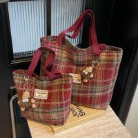 China Colefa Wholesale Autumn Winter Plaid Shoulder Bag High-end Versatile Commuting Plaid Bag Woolen Fabric Quality Hot Sale Tote Bag for sale