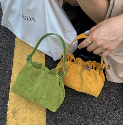 China Colefa 2026 New Red Suede Drawstring Bucket Bag Simple Versatile Commuting Single Shoulder Crossbody Korean Version Handbags for sale
