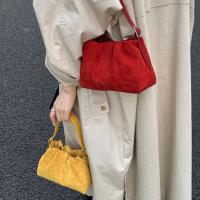 China Colefa 2026 New Red Suede Drawstring Bucket Bag Simple Versatile Commuting Single Shoulder Crossbody Korean Version Handbags for sale